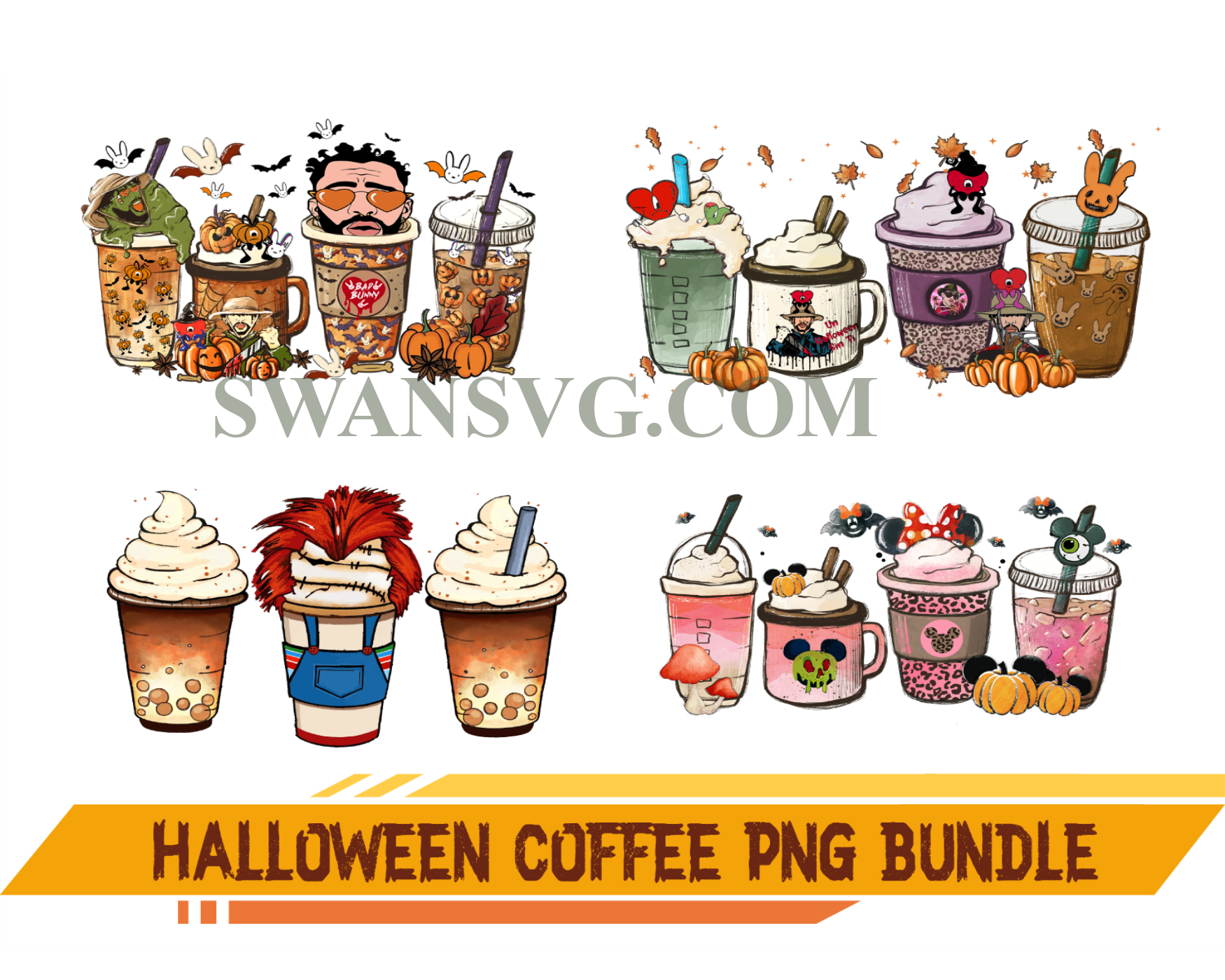 Halloween Coffee Png Bundle, Villains Latte, Fall Latte Png, Disney ...