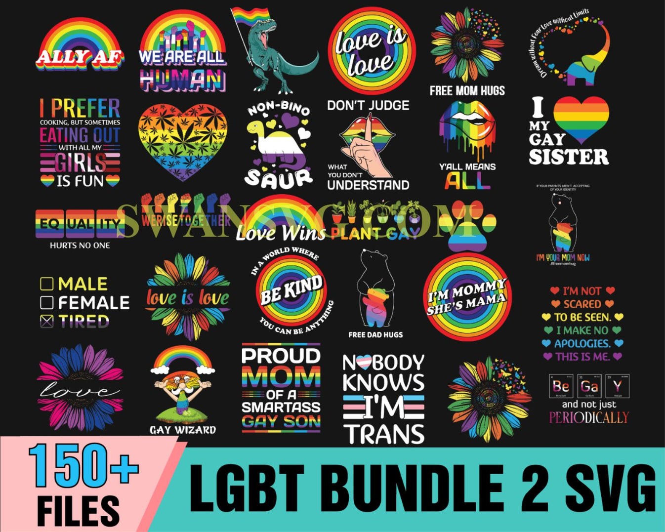 150 LGBT Bundle SVG, Pride Awareness Month Svg, Lgbt Flag Svg, Rainbow – SwanSvg